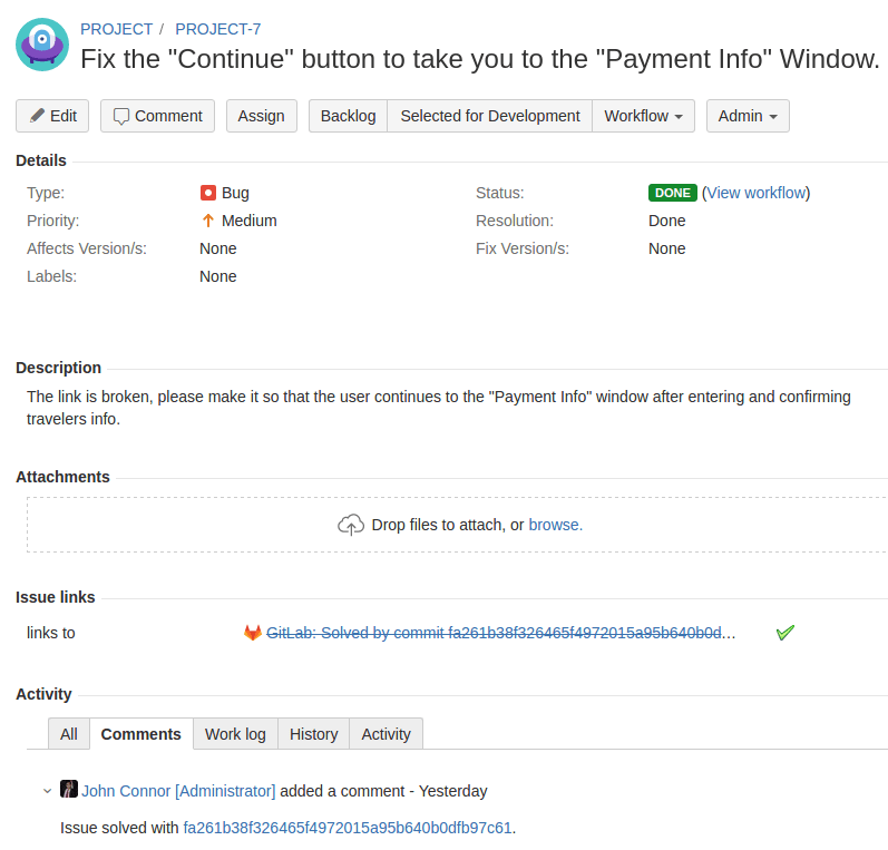 Jira · Integrations · Project · User · Help · Gitlab